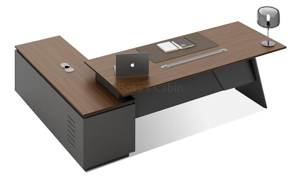 Vistra 8 Feet Desk With Slanted Leg In Walnut: Boss's Cabin