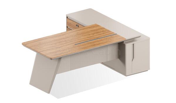 Swan 7 Feet Office Desk In Golden Sandal Wood: Boss's Cabin
