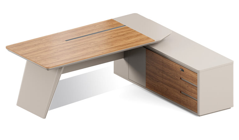 Swan 7 Feet Office Desk In Golden Sandal Wood: Boss's Cabin