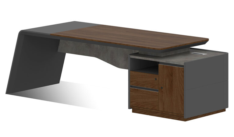 Inspira 7 Feet Office Desk In Norica Walnut Laminate: Boss's Cabin
