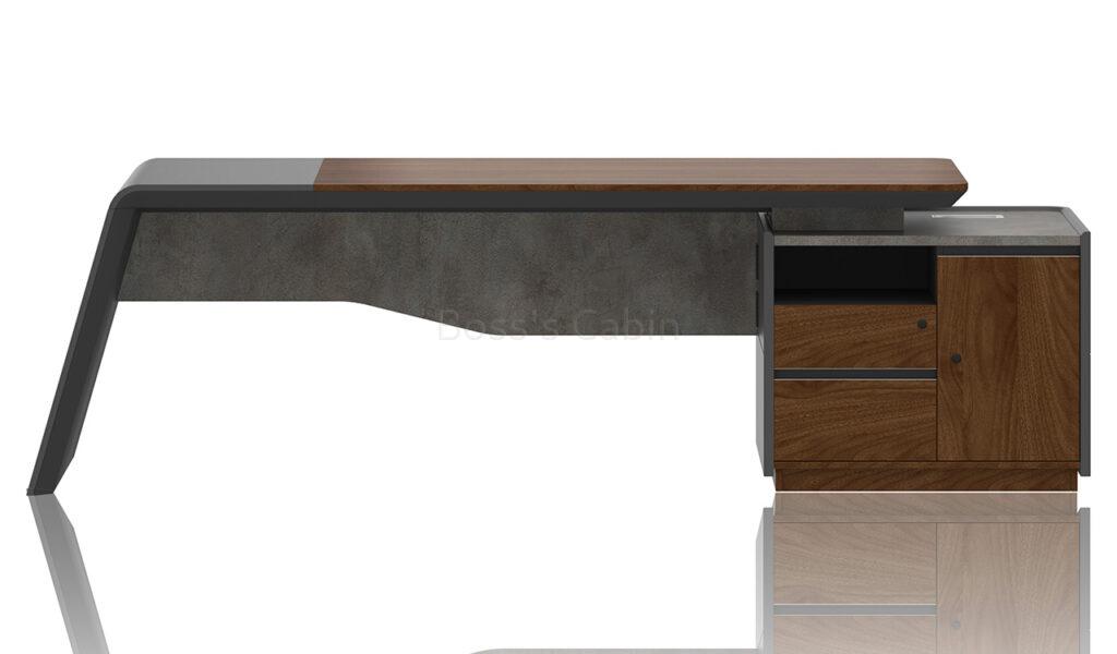 Inspira 7 Feet Office Desk In Norica Walnut Laminate: Boss's Cabin