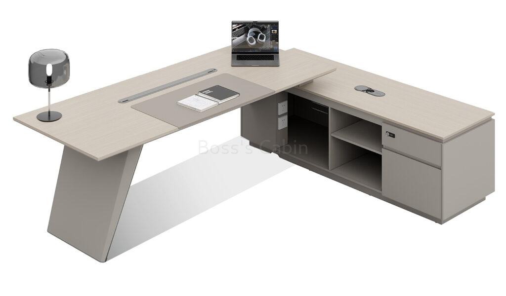 Lucira 8 Feet Desk With Slanted Leg In White Oak: Boss's Cabin