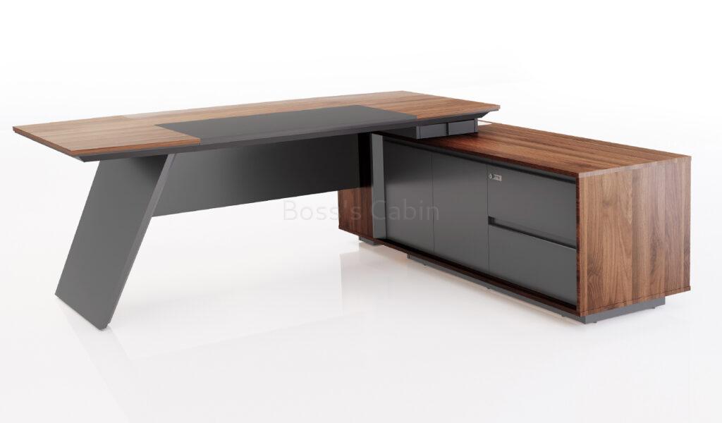 'Maxima' 7 Ft Walnut Finish Desk With Slanted Leg: Boss's Cabin