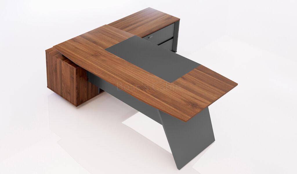 'Maxima' 7 Ft Walnut Finish Desk With Slanted Leg: Boss's Cabin