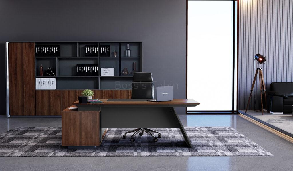 'Maxima' 7 Ft Walnut Finish Desk With Slanted Leg: Boss's Cabin