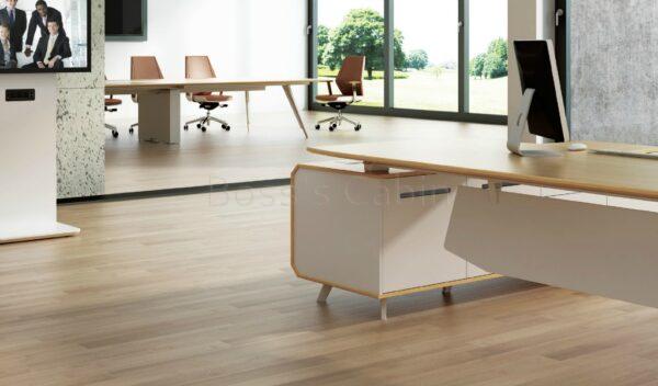 Kross 9 Feet Office Table in Maple Veneer & Glass: BossesCabin