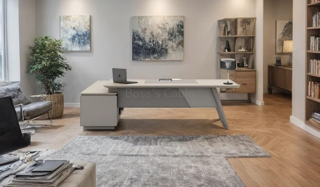 Lucira 8 Feet Desk With Slanted Leg In White Oak: Boss's Cabin
