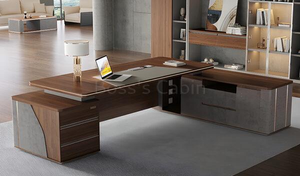 Inspira Gold Classic 8 Feet Office Table In Walnut: Boss'sCabin