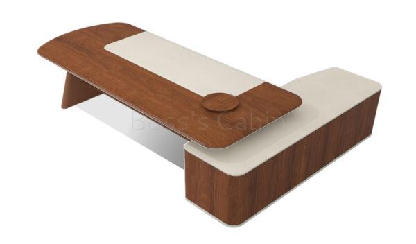 Rodolfo 9 Ft Luxury Office Desk in Walnut & Leather: Boss's Cabin